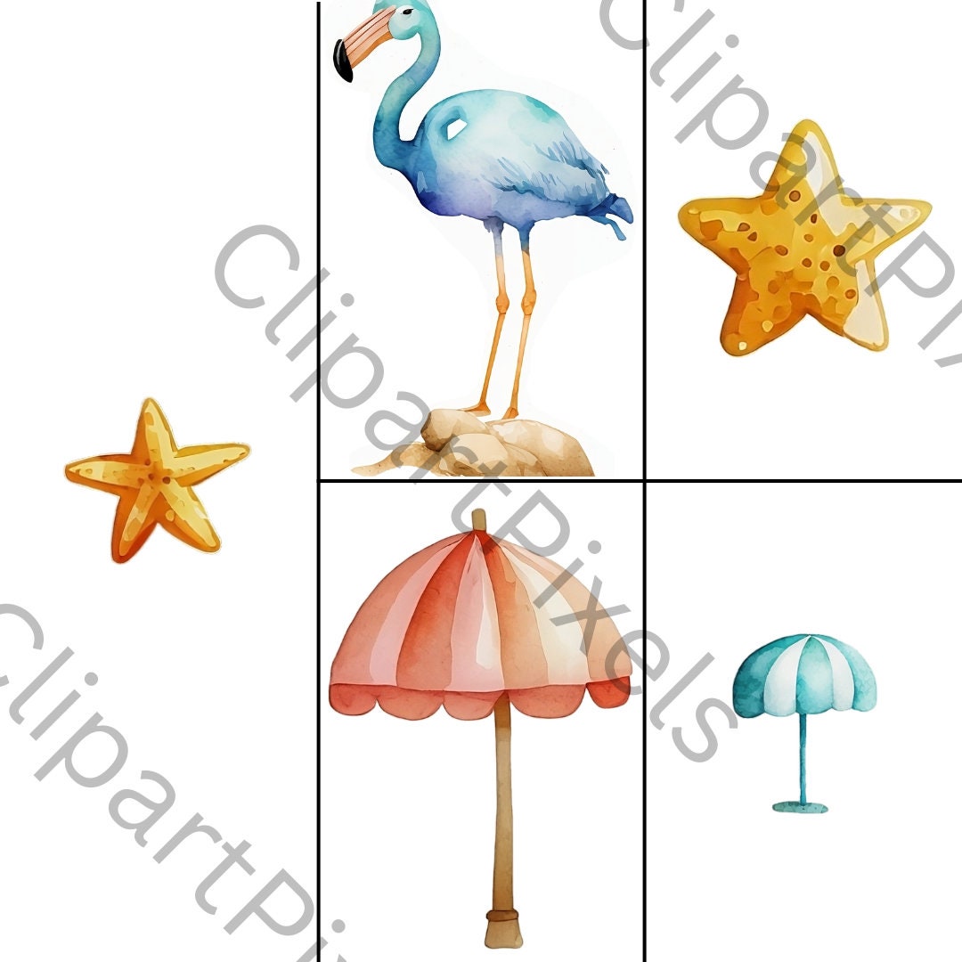 Watercoloured Beach Clipart Set - Palm Trees | Sandcastles | Beach ...