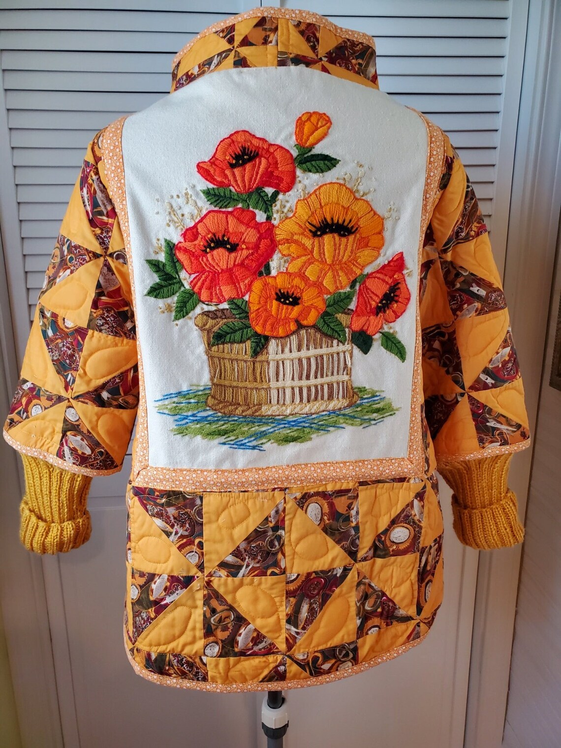 Upcycled Quilt Coat With Hand Embroidered Poppies Back Panel Size M ...