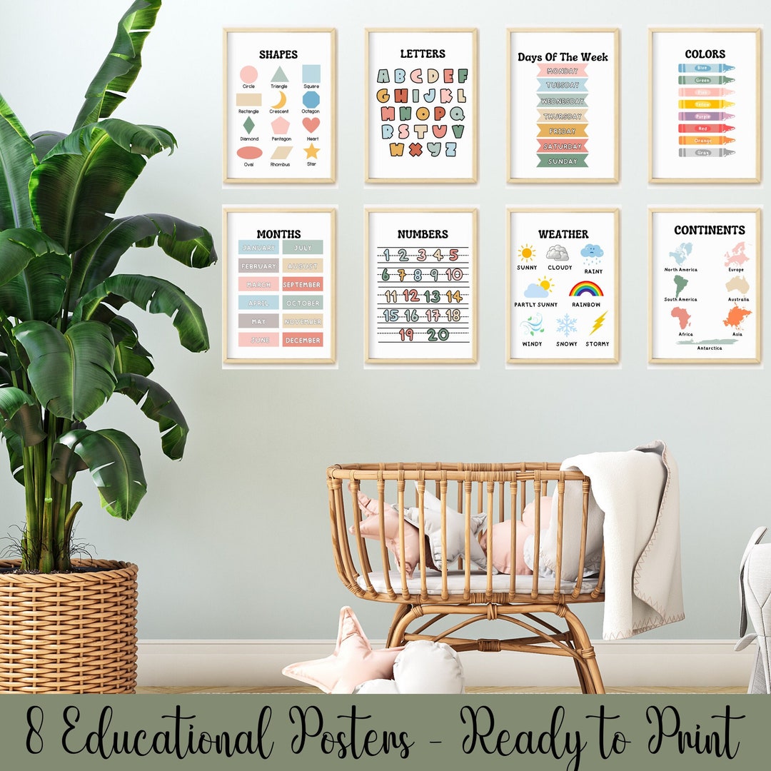 Educational Posters Set of 8 | Playroom, Classroom (PDF Print) - Etsy