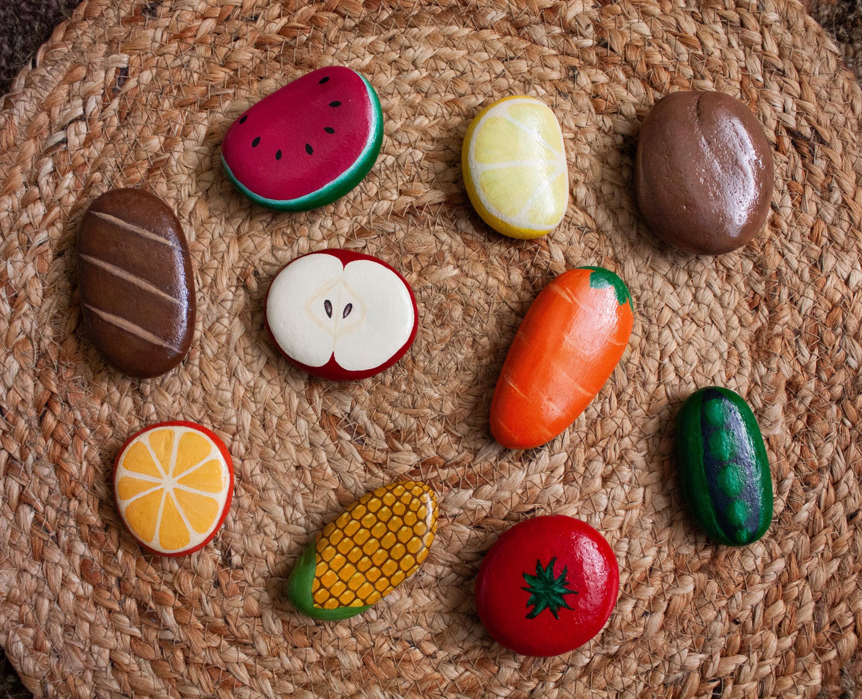 Hand Painted Food Rocks: Mud Kitchen Pretend Play Set - Etsy