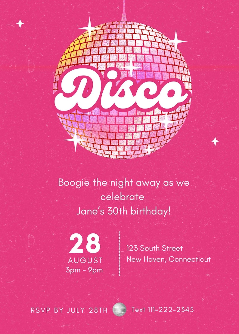 Groovy Disco Birthday Party Invitation - Pink Disco Party Invite - Etsy