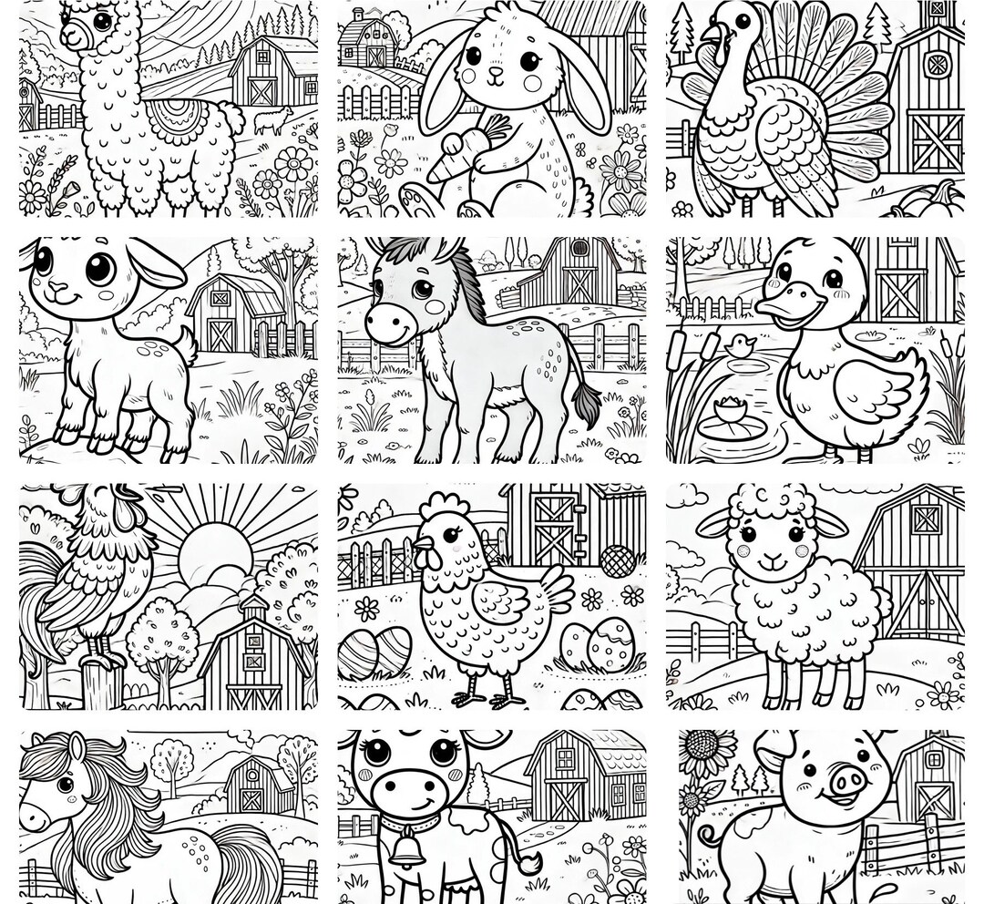 Farm Animals Coloring Pages Barnyard Friends Art - Etsy