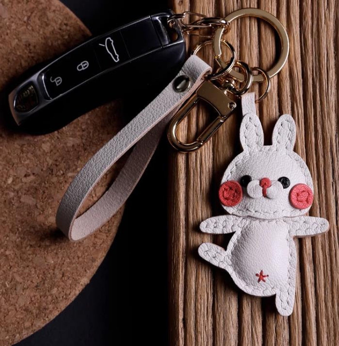 Leather Happy Rabbit Pendant, Handmade Leather Bag Pendant, Happy ...