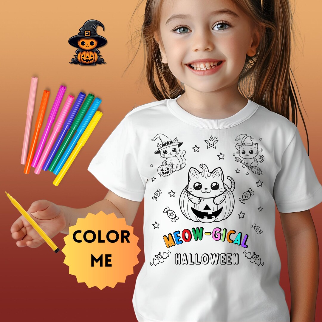 Color Me Halloween T-shirt for Kids Meow-gical Halloween Toddler ...