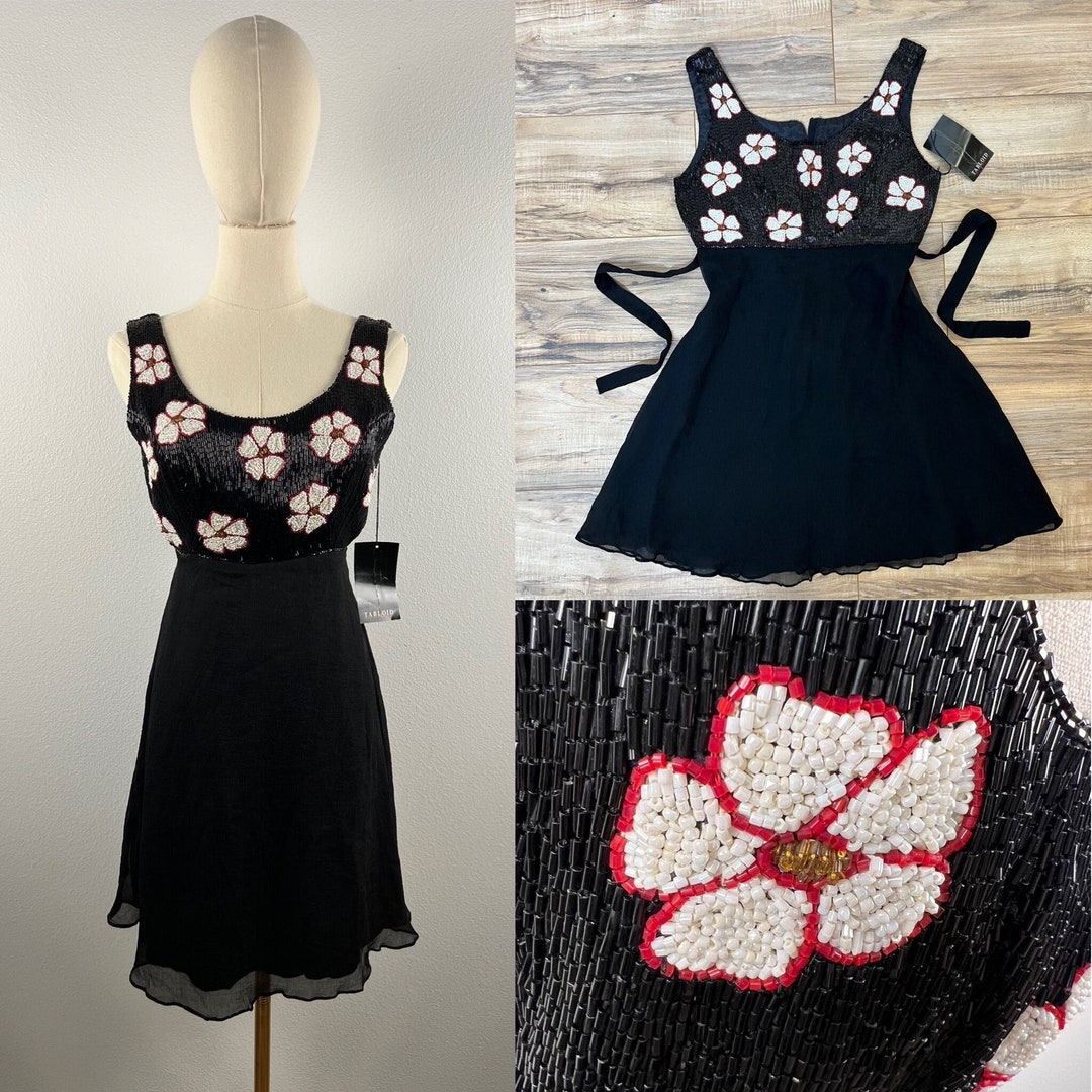 Vintage 90s Y2K Beaded Mini Flower Dress by Tabloid - Etsy