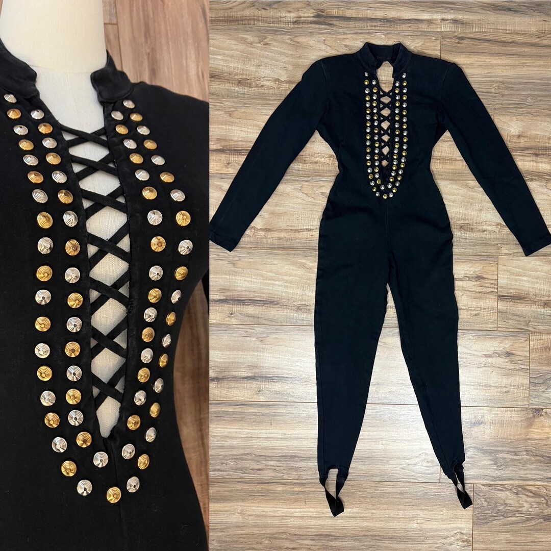 Vintgae 80s 90s Black Studded Jumpsuit by Contempo Casuals - Etsy