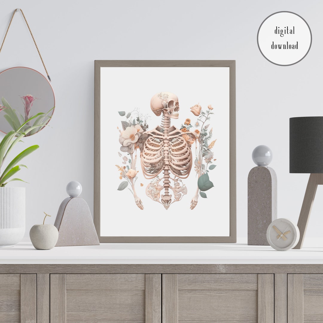 Skeleton. Anatomy. Floral Details. Neutral Colours. Human Skeleton ...