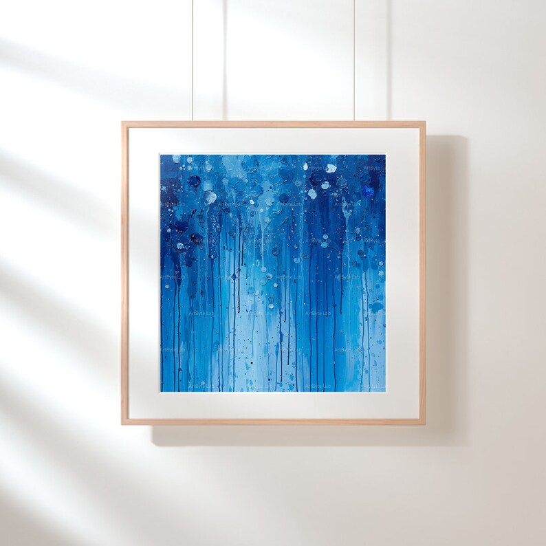 Blue Abstract Drip Art Printable, Modern Water-inspired Digital Wall ...