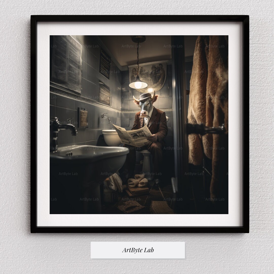 Bull Reading Newspaper Print, DIGITAL DOWNLOAD, Digital Art, Wall Art ...
