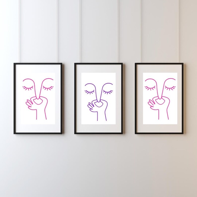 Funny Pink Line Art Bathroom Print – Minimalist Face Holding Nose ...