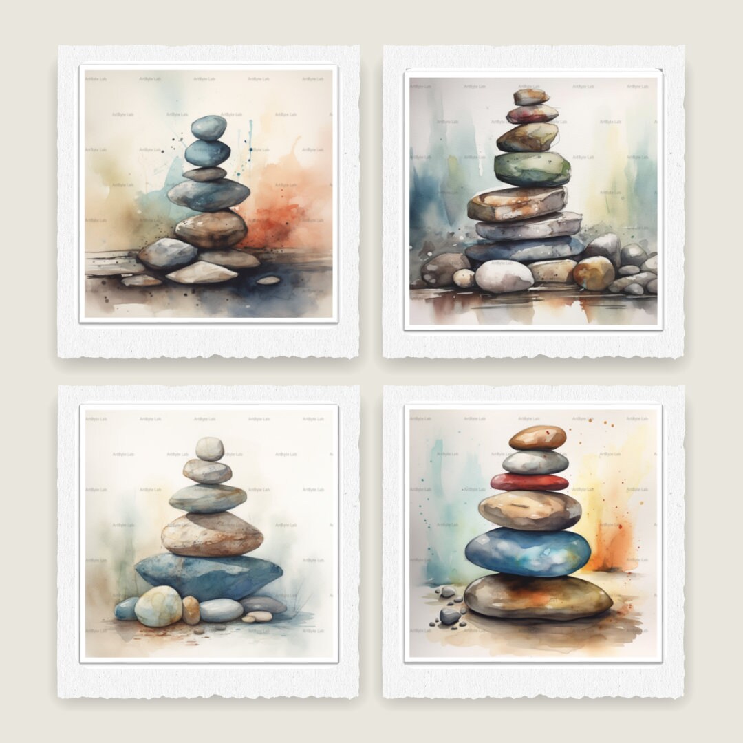 Watercolor Balanced Stones Collection, DIGITAL DOWNLOAD, Home Decor ...