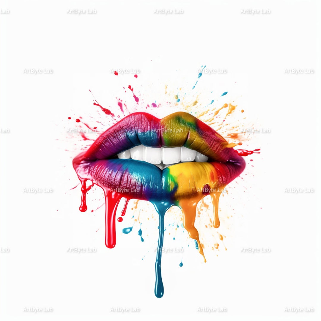 Rainbow Drip Lips Digital Art Digital Wall Art Wall Art - Etsy