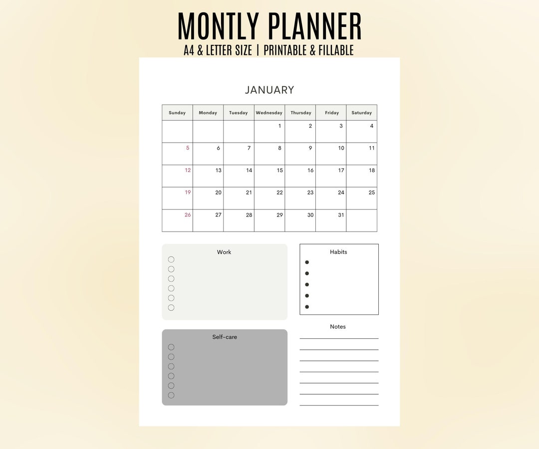 2025 Monthly Planner on One Page, Calendar 2025, Monthly Organizer ...