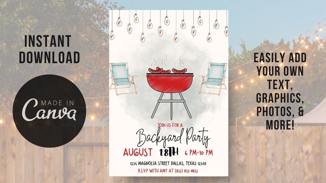 Backyard Party Invitation Editable Party Invitation - Etsy