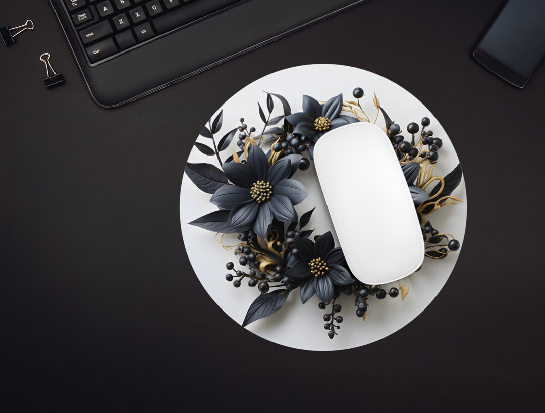 Gothic Mouse Pad Minimalistic 3D Effect Flowers Desk Mat Black - Etsy