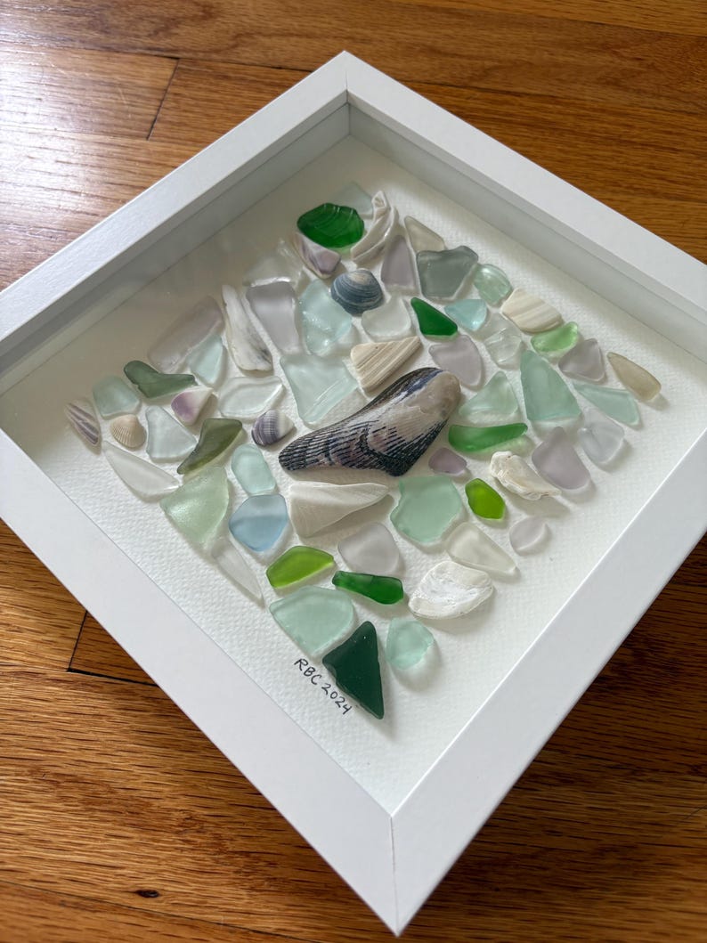 Natural and Rare Pastel Colored and Green Sea Glass Framed Shadow Box ...
