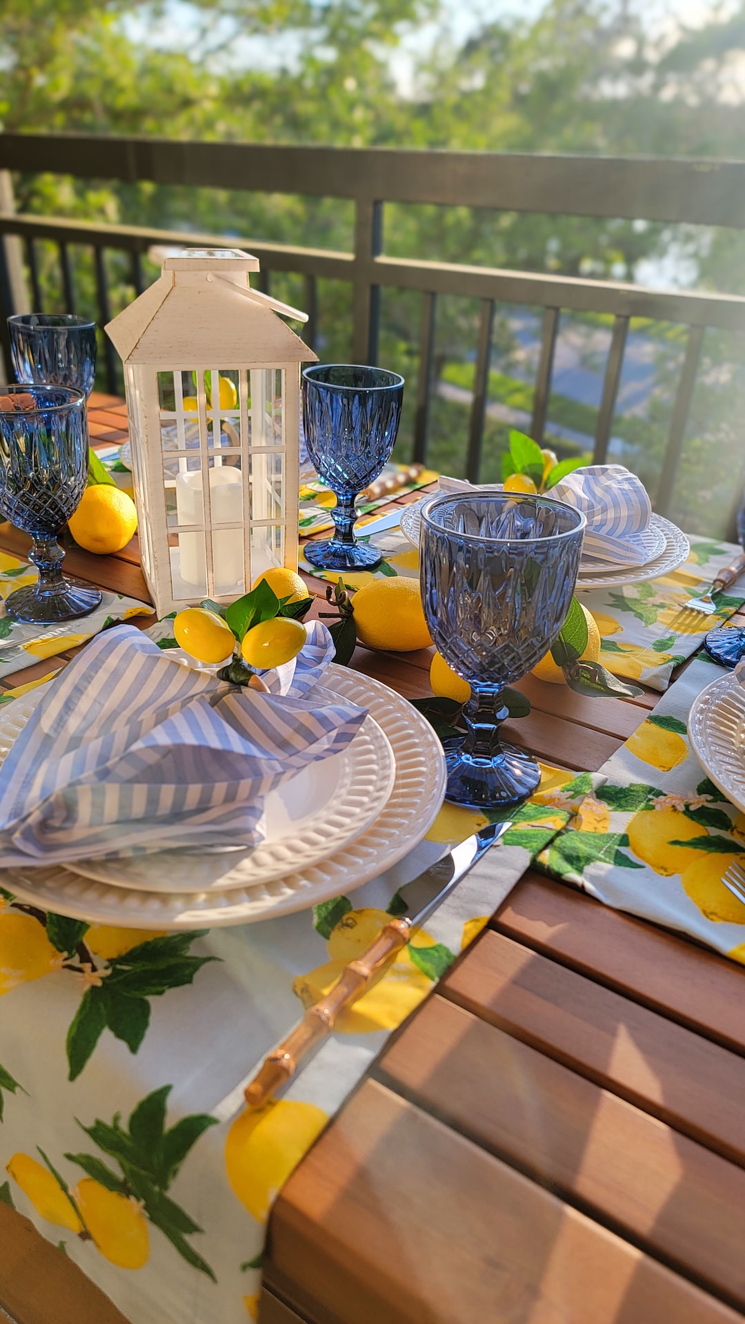 Lemon Table Setting Kit Blue Placemats, Striped Napkins, Lemon Napkin Rings Customizable Sizes ...