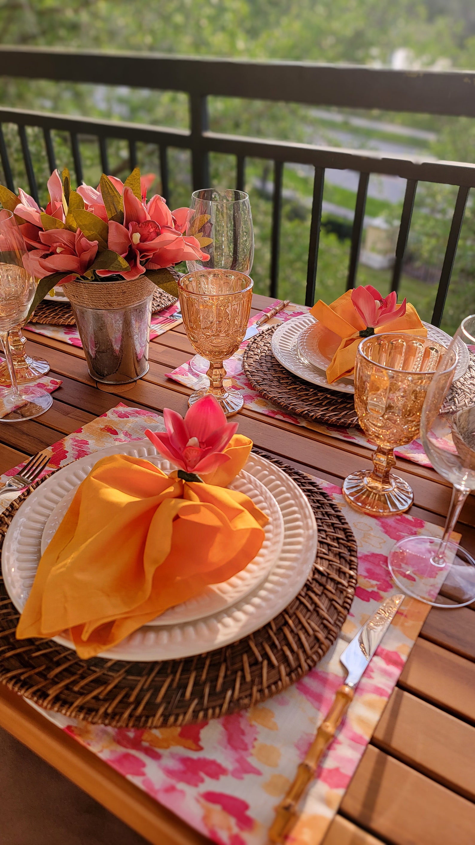 Chic Ikat Dining Set- Pink and Yellow Table Setting Kit With Orchid ...