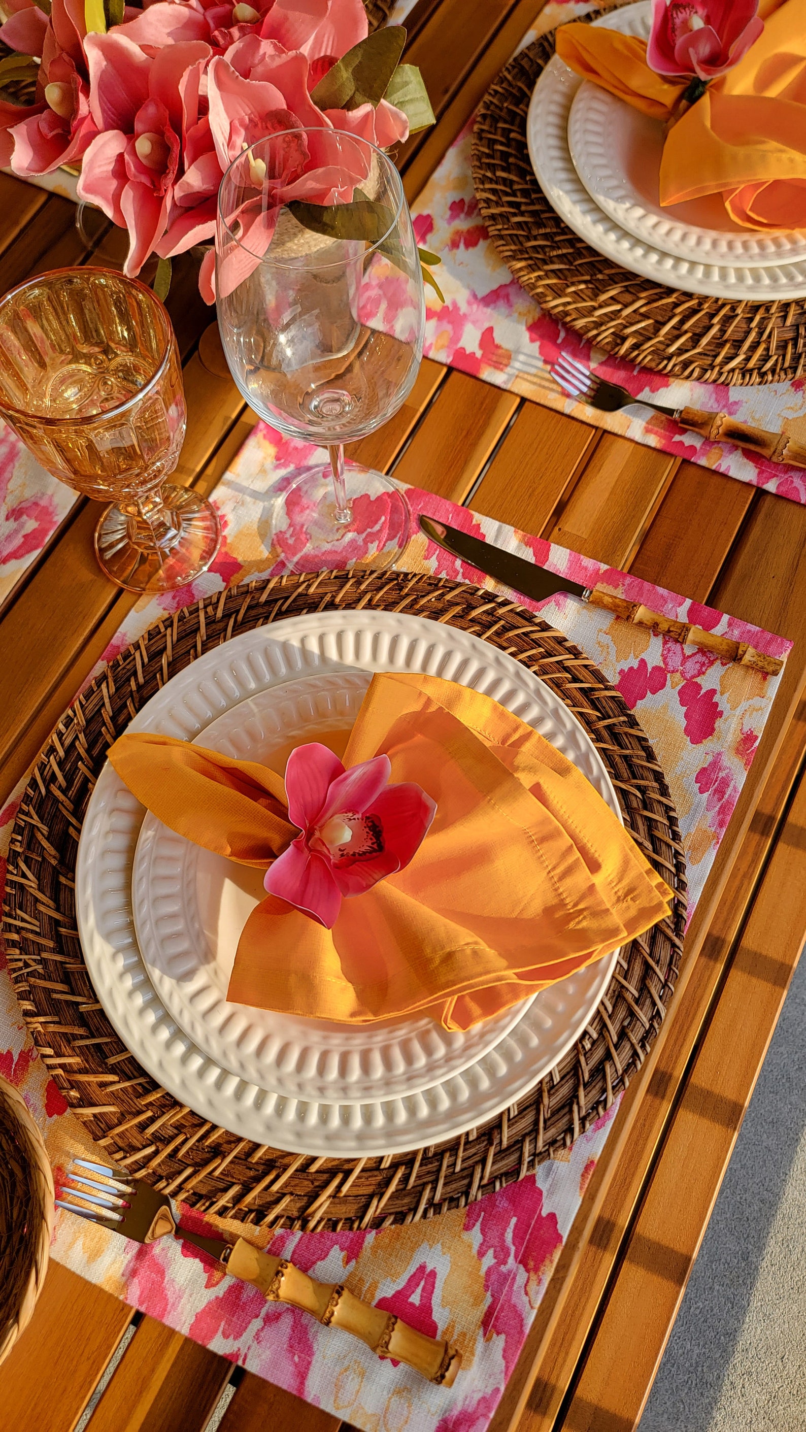 Chic Ikat Dining Set- Pink and Yellow Table Setting Kit With Orchid ...