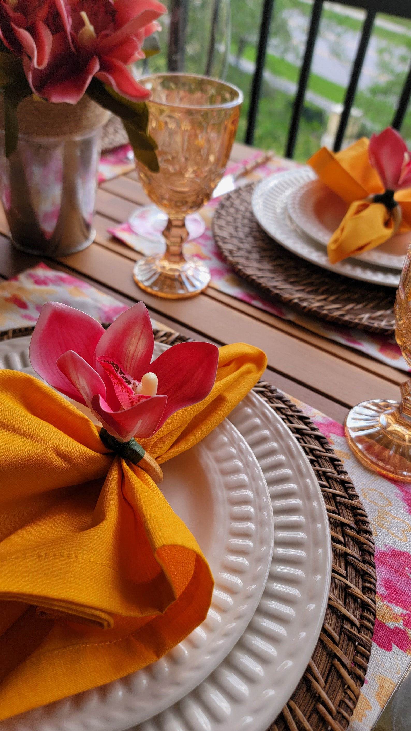 Chic Ikat Dining Set- Pink and Yellow Table Setting Kit With Orchid ...
