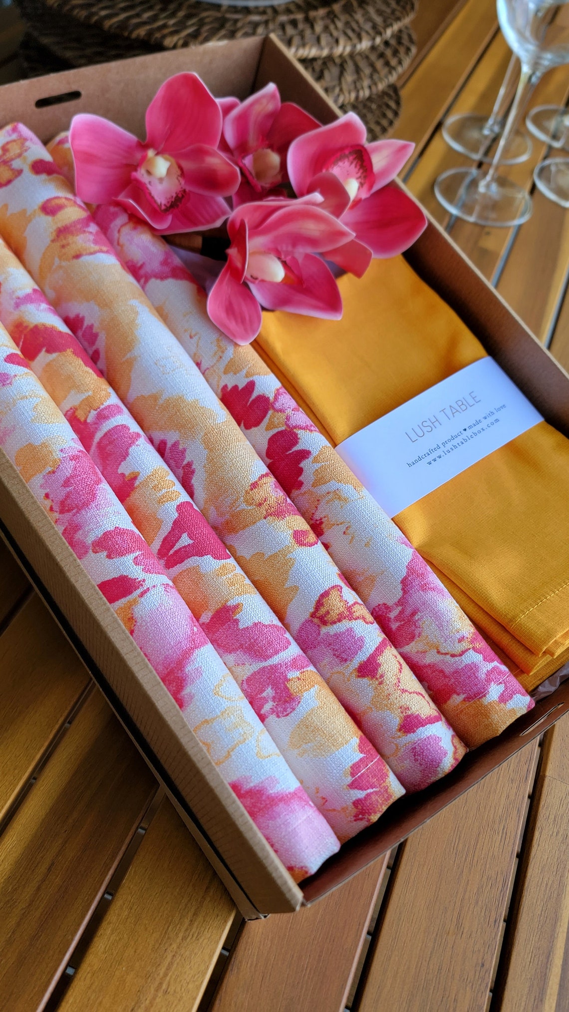 Chic Ikat Dining Set- Pink and Yellow Table Setting Kit With Orchid ...