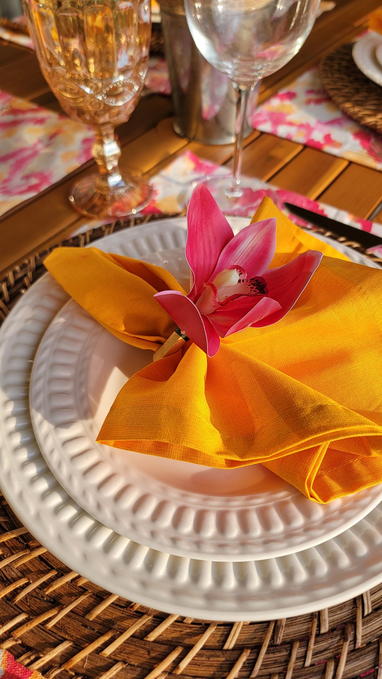 Chic Ikat Dining Set- Pink and Yellow Table Setting Kit With Orchid ...
