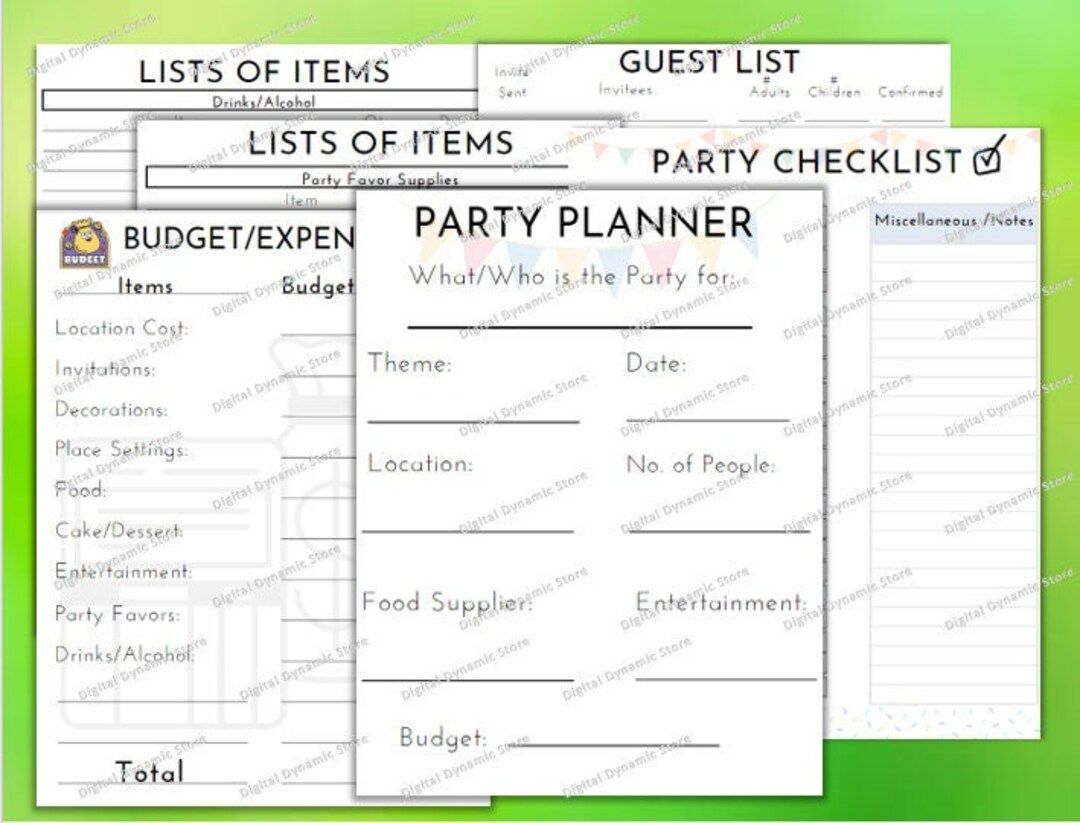 Party Planner Worksheet - Instant Download - Etsy