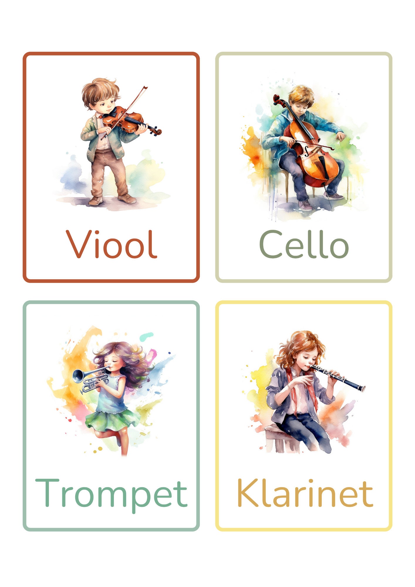Printable Flash Cards Music Instruments Musical Instruments Dutch Dutch ...