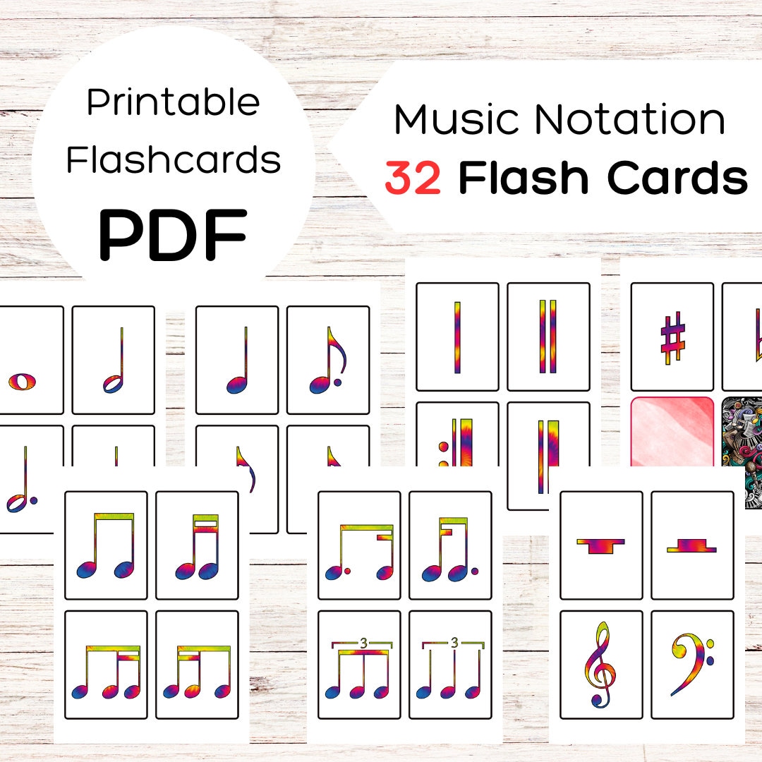 Music Notation 32 Flash Cards Printable PDF - Etsy