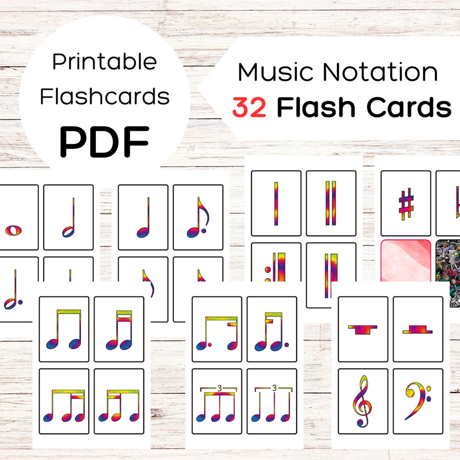 Music Notation 32 Flash Cards Printable PDF - Etsy