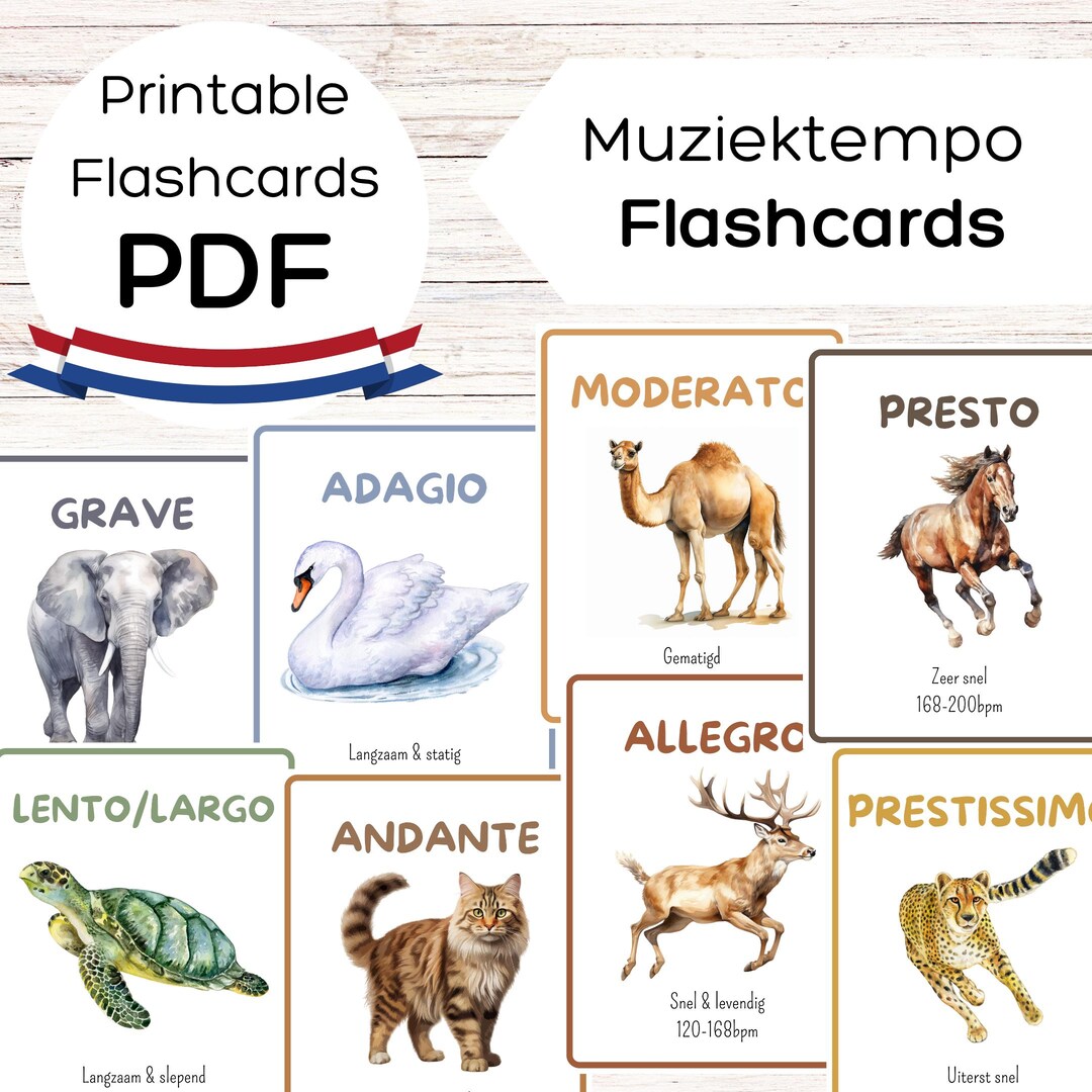 Music Tempo Flashcards With Animals – Printable Educational Cards for ...