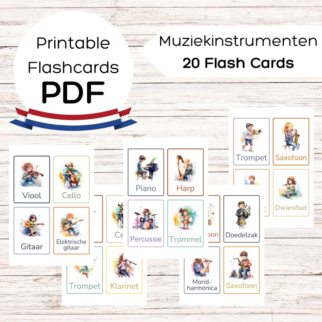 Printable Flash Cards Music Instruments Musical Instruments Dutch Dutch ...