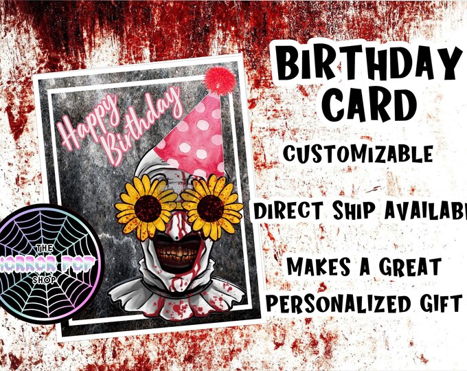 Spooky Slasher Horror Movie Birthday Card Terrifying Clowns, Creepy ...