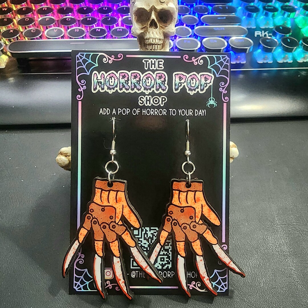 Freddy Glove Nightmare Hand Large Earrings Stainless Stud Posts, French ...
