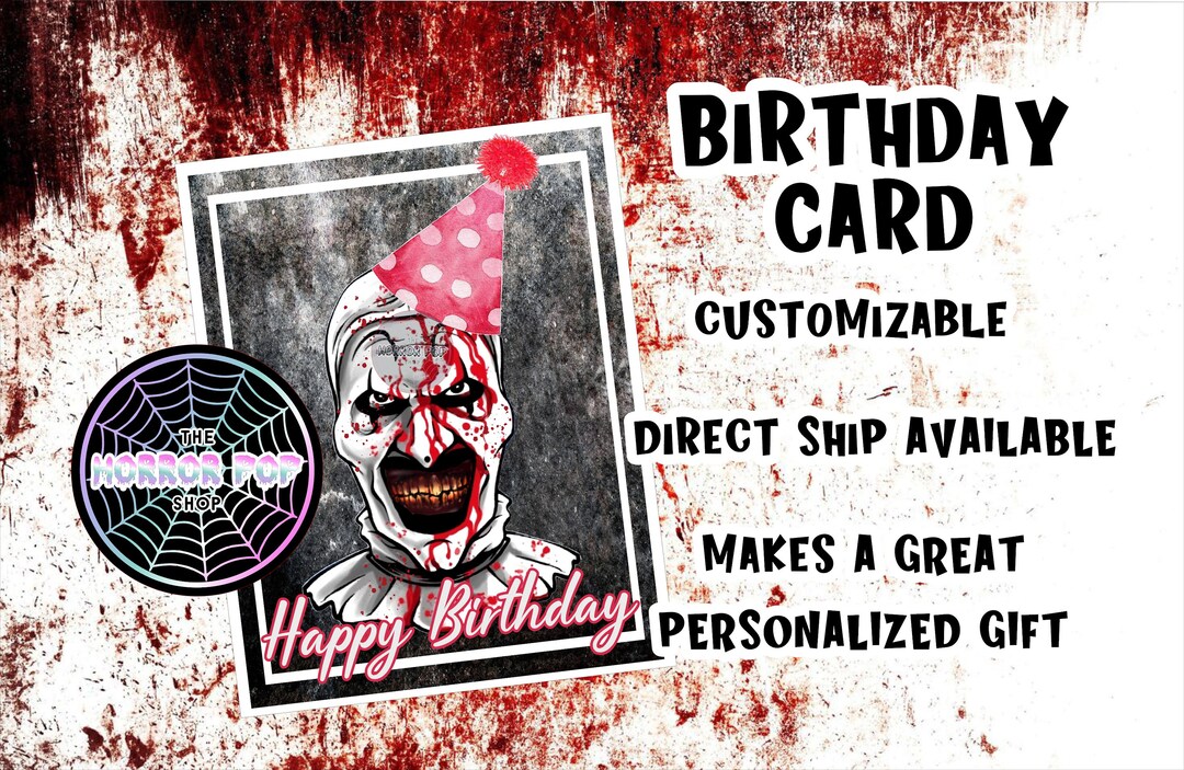 Spooky Slasher Horror Movie Birthday Card Terrifying Clowns, Creepy ...