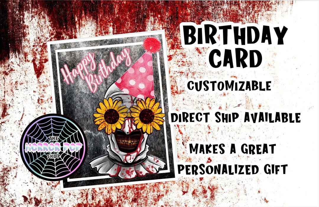 Spooky Slasher Horror Movie Birthday Card Terrifying Clowns, Creepy ...