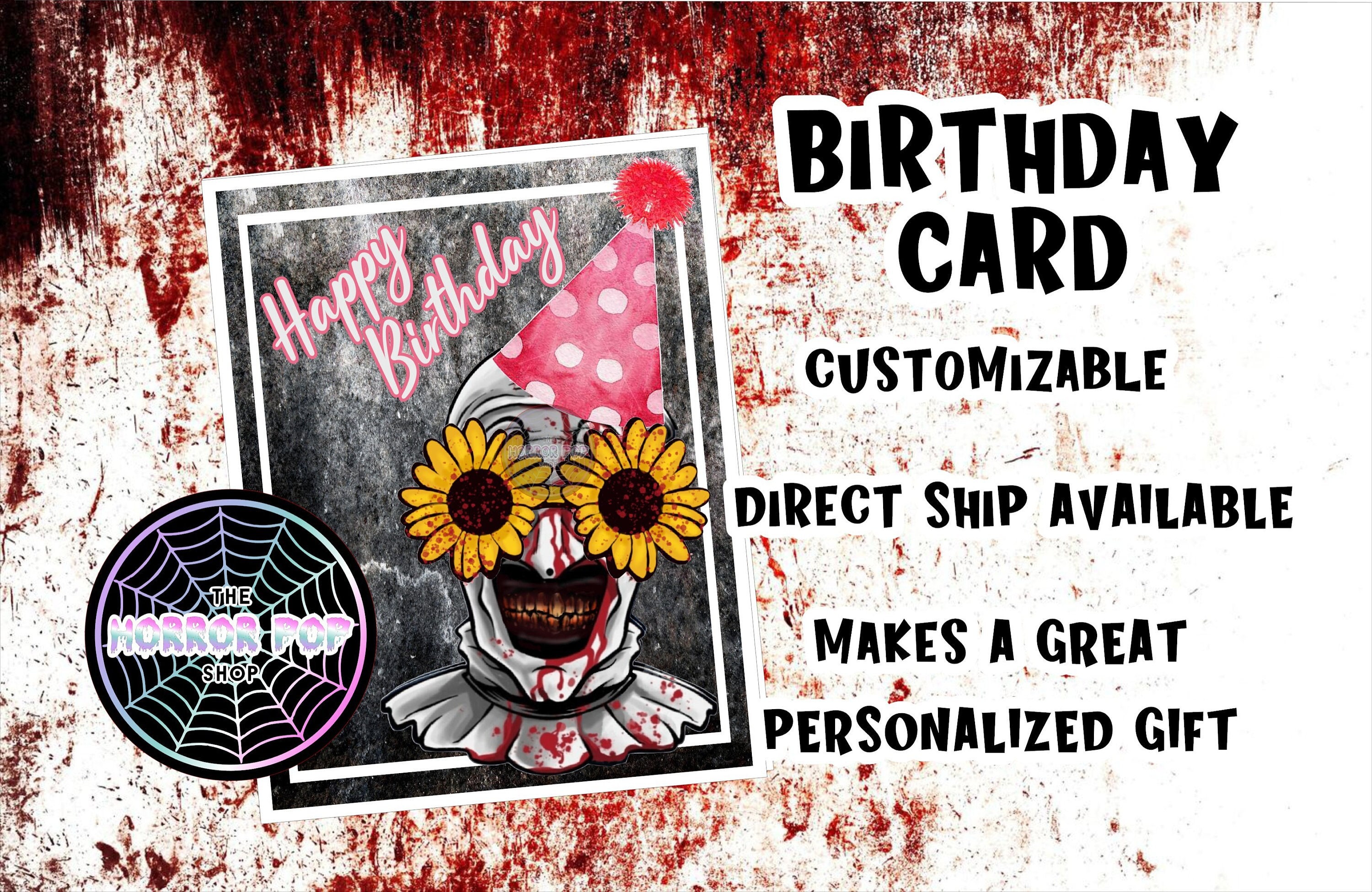 Spooky Slasher Horror Movie Birthday Card Terrifying Clowns, Creepy ...