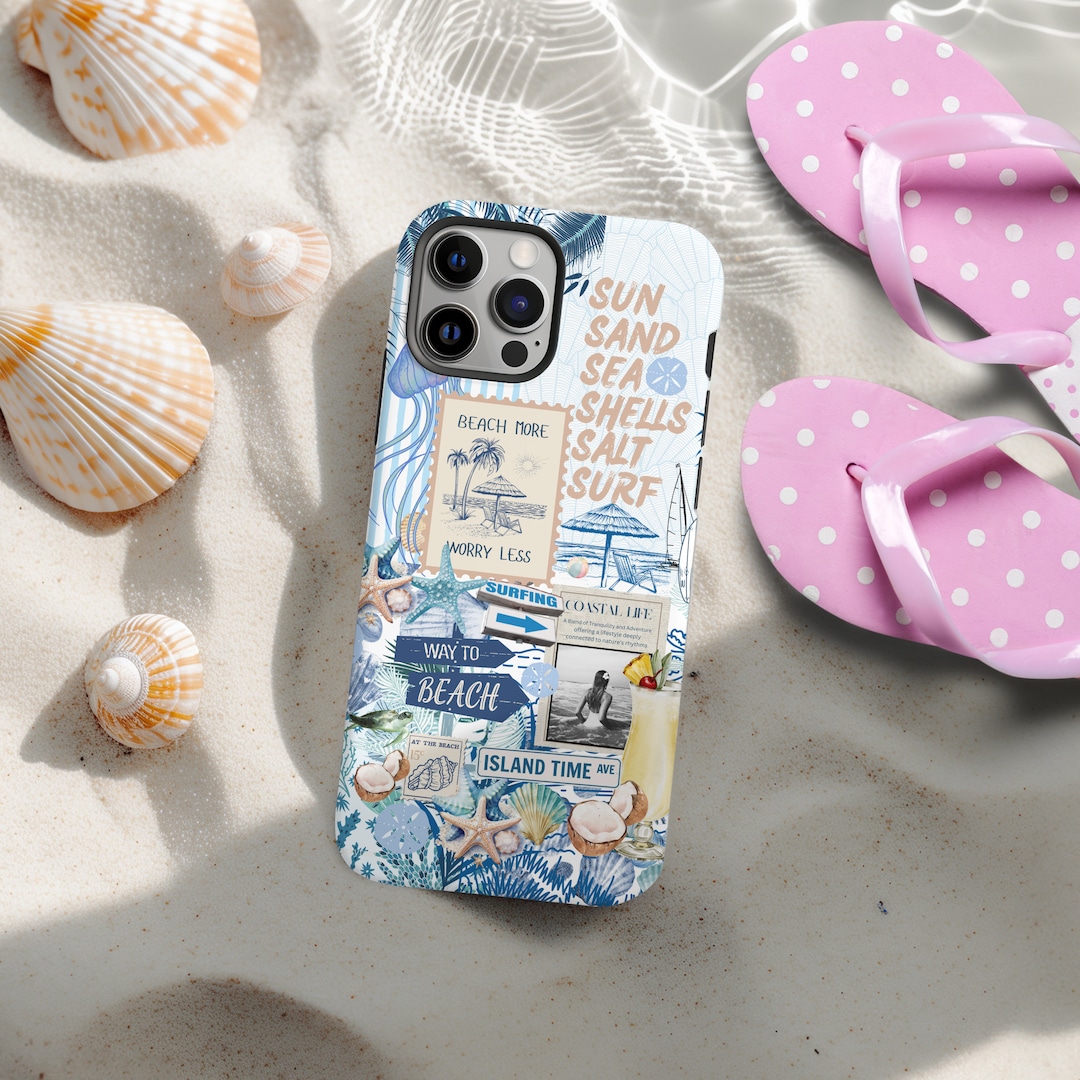 Summer Collage Phone Case , Coastal Beach & Seashells, Cute Preppy ...
