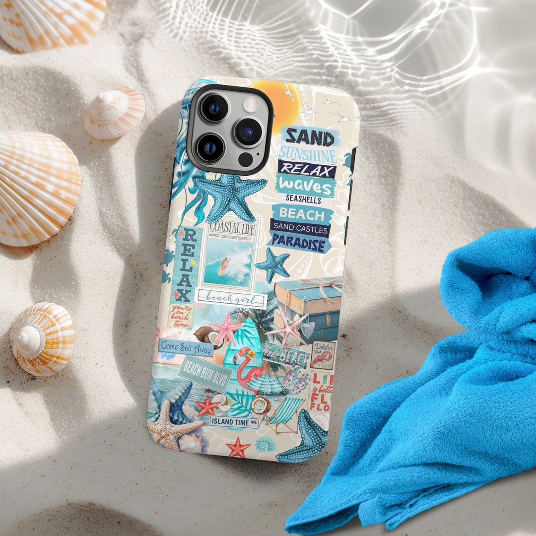 Coconut Girl Summer Phone Case | Coastal Beach Collage Case | Blue ...