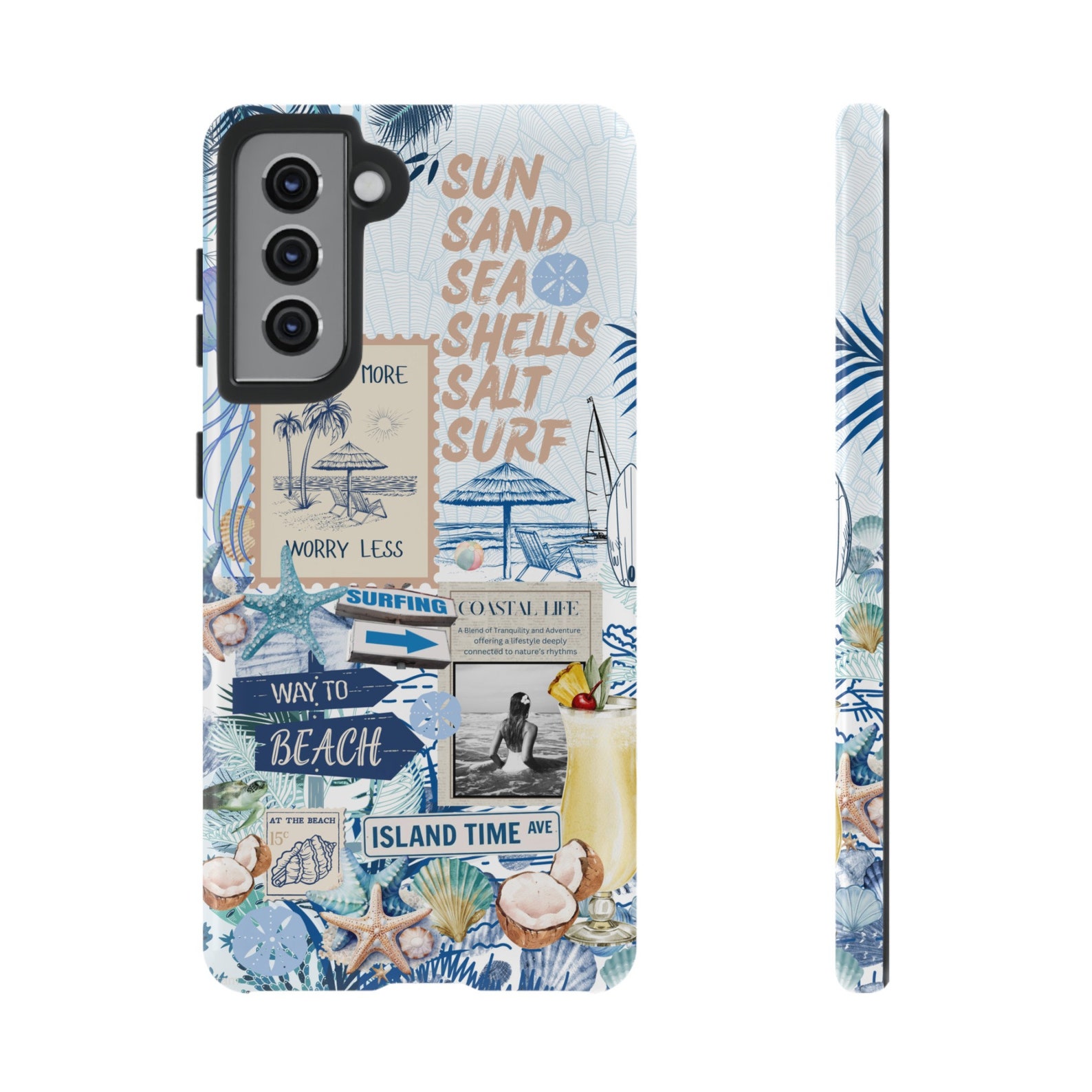 Summer Beach Phone Case, Seashell Tropical Collage Inspired Cover ...