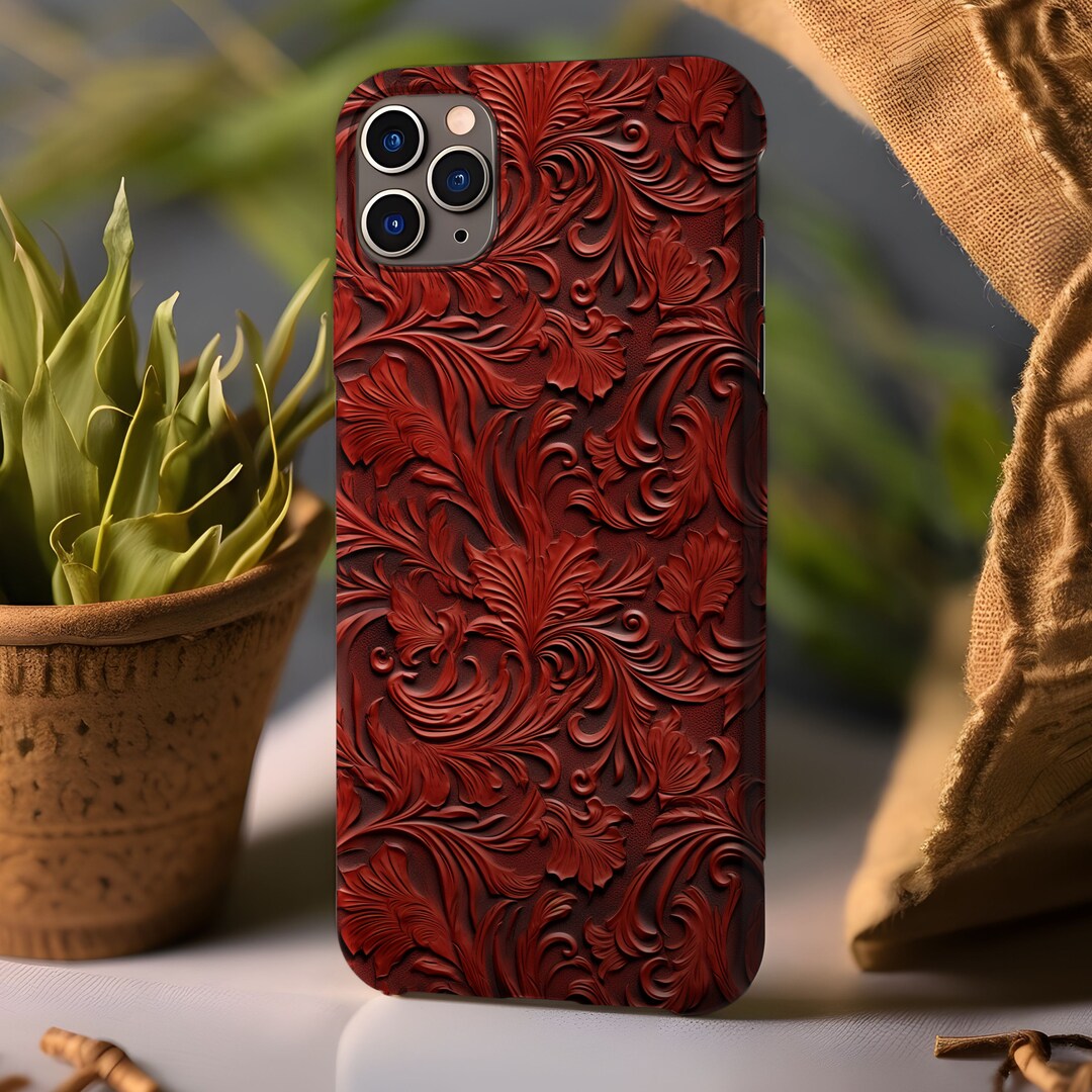 Western Faux Tooled Red Leather Magsafe Case for iPhone 15, Pro Plus ...