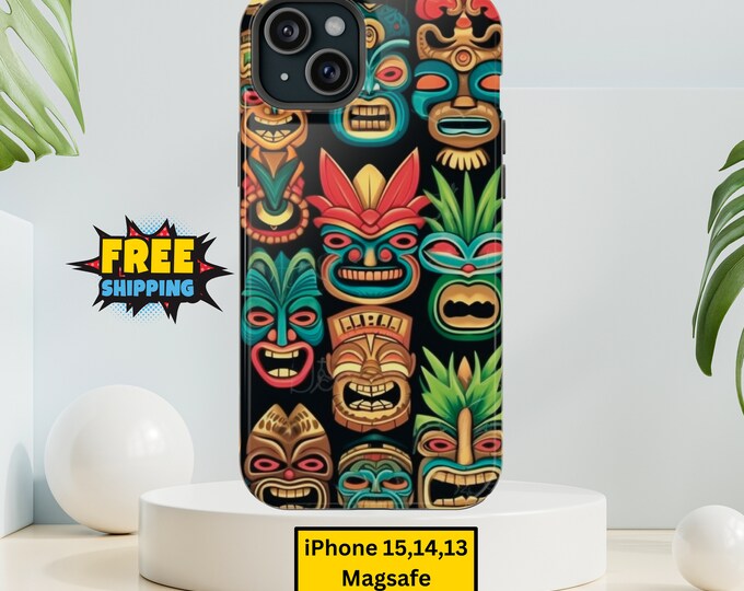 Polynesian Hawaiian Tiki Masks Phone Case for iPhone 15 Pro Plus Pro ...