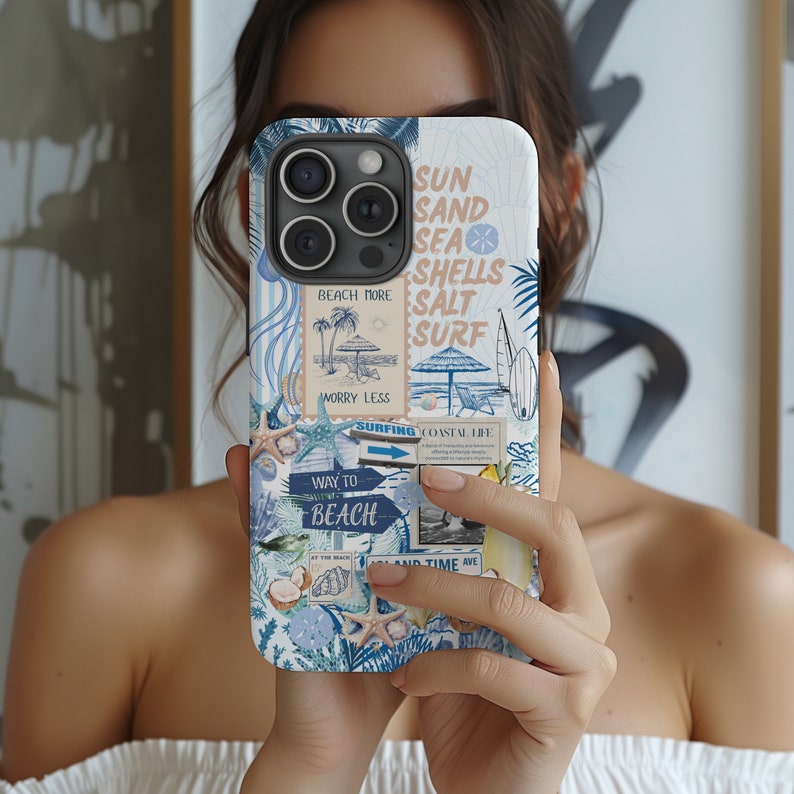 Summer Beach Phone Case, Seashell Tropical Collage Inspired Cover ...