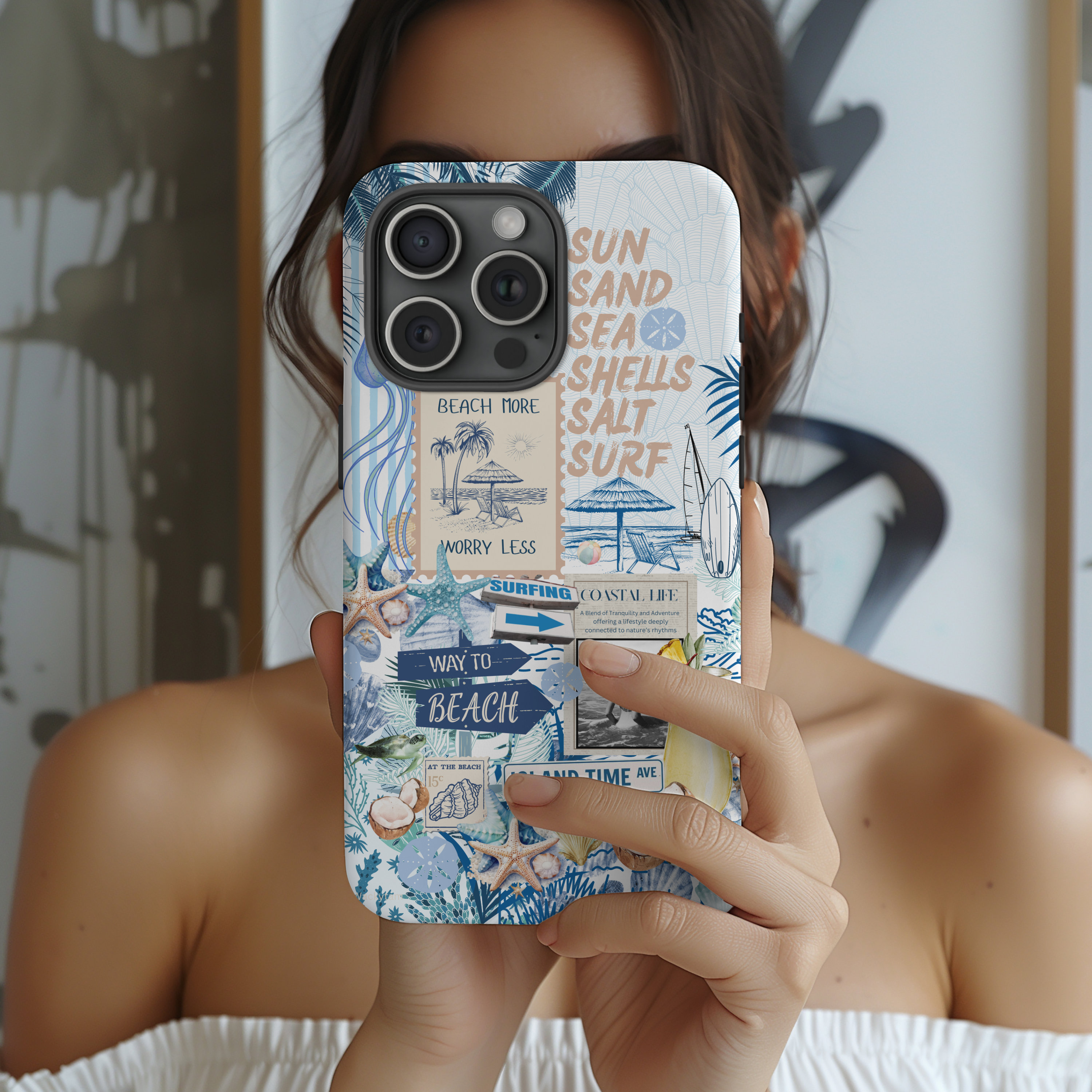 Summer Beach Phone Case, Seashell Tropical Collage Inspired Cover ...