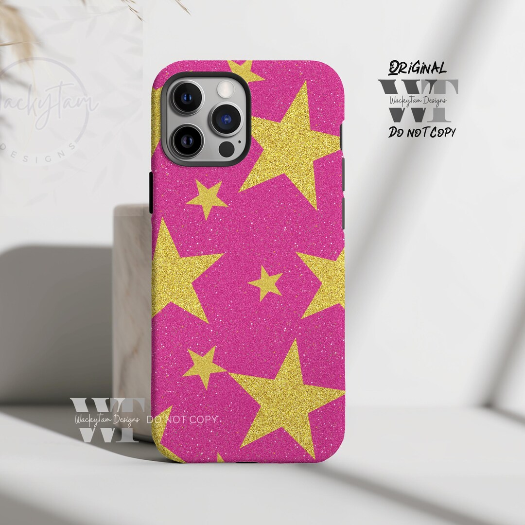 Star Phone Case Pink & Gold Faux Glitter Sparkly Phone Cover, Girl Gift ...