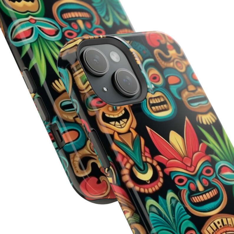 Polynesian Hawaiian Tiki Masks Phone Case for iPhone 15 Pro Plus Pro Max, iPhone 14, 14 Plus, 14 ...