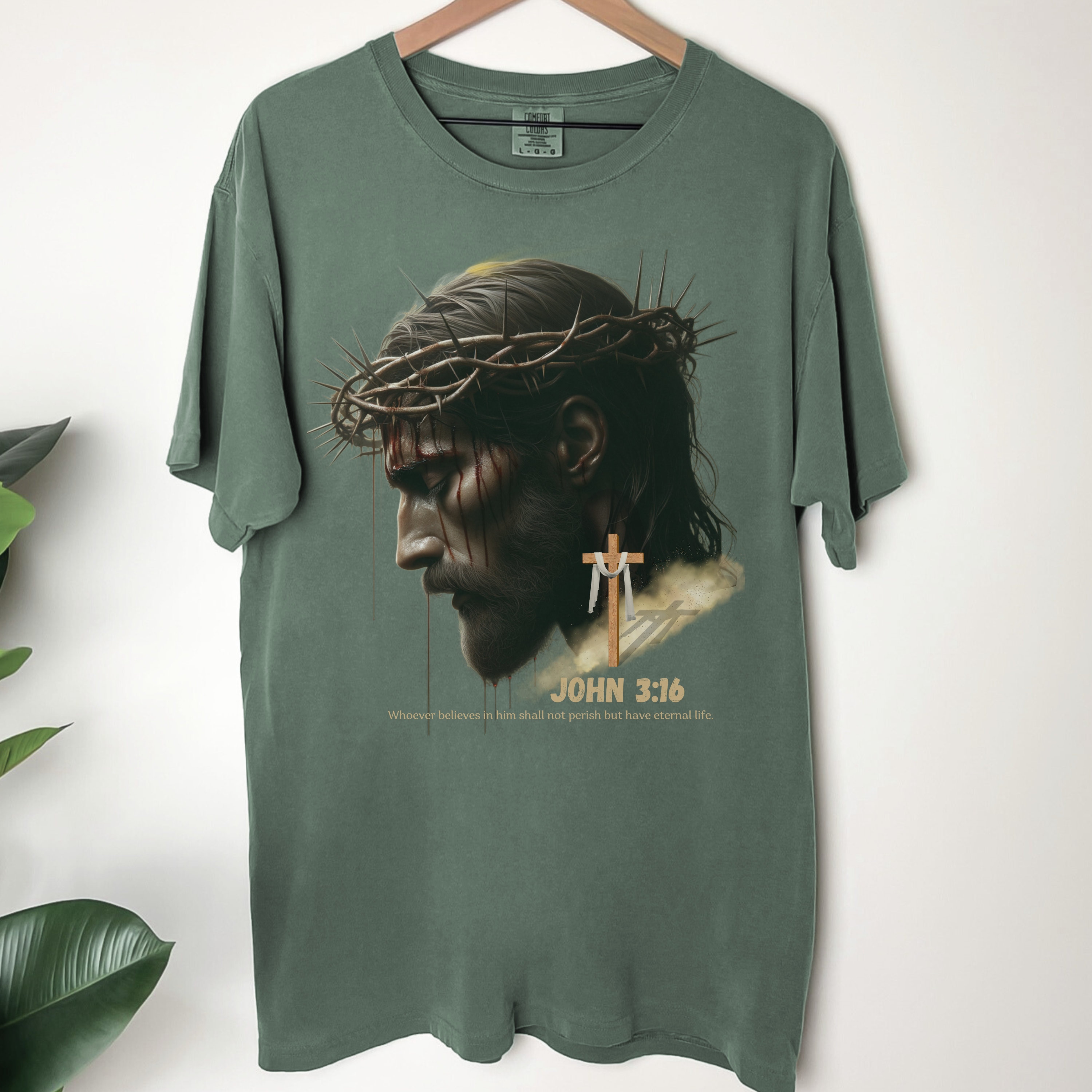 Jesus Shirt, Jesus Crown of Thorns Garment-dyed T-shirt, John 3:16 ...