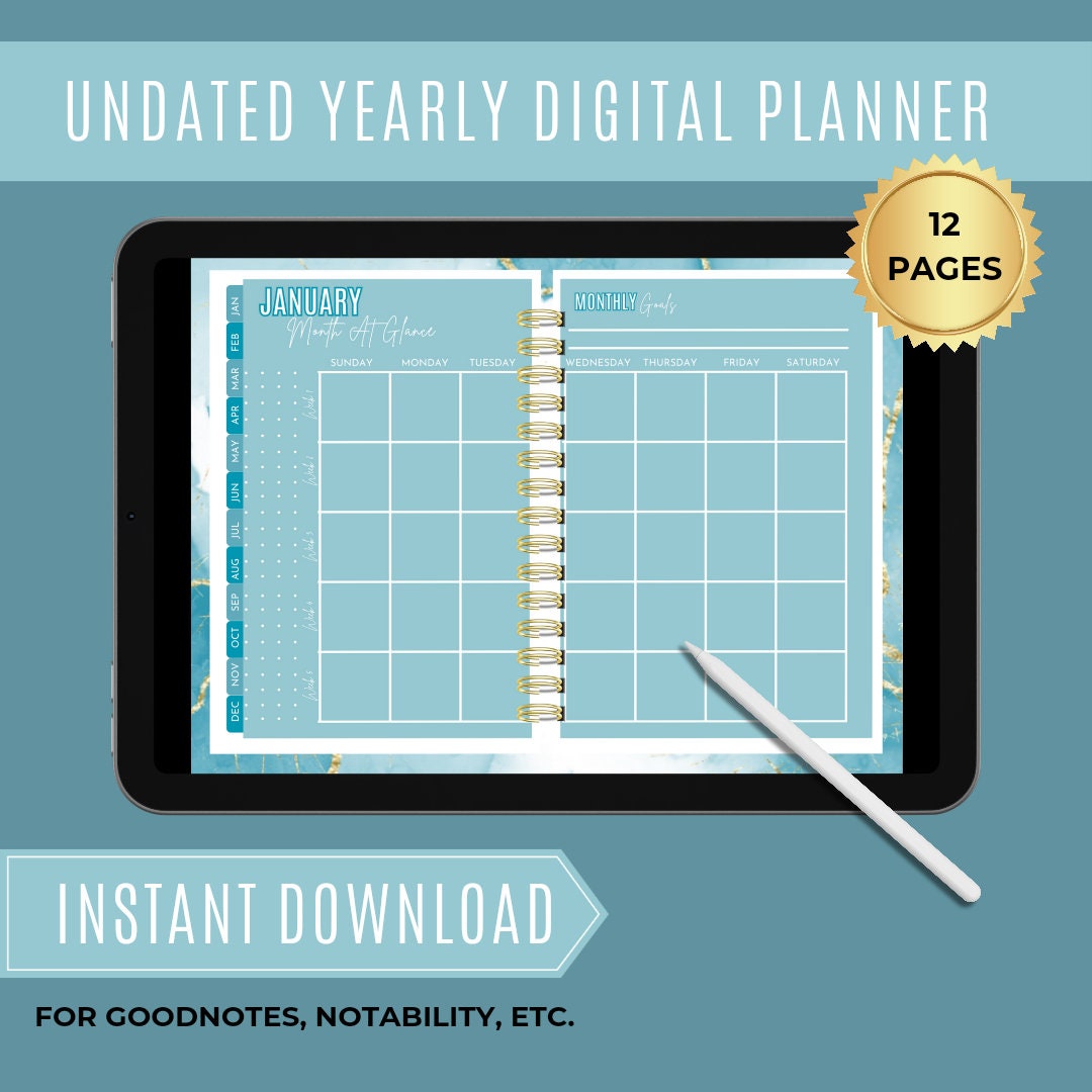 Undated Digital Planner, iPad Planner, Yearly Digital Planner ...