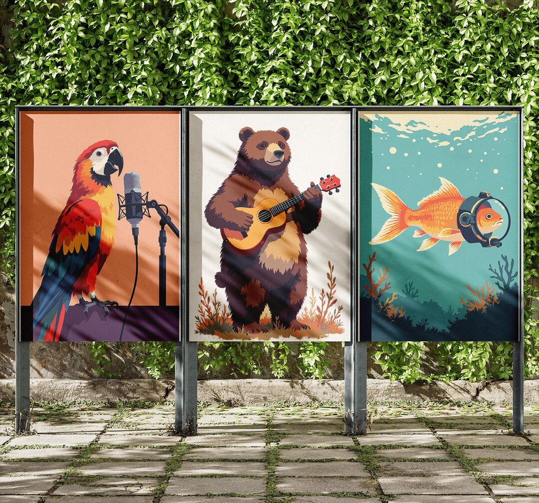 Funny Musical Animal Wall Art Bundle (set of 5) | Scuba Goldfish ...