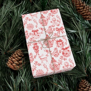Red Toile De Jouy Wrapping Paper, French Provincial Christmas Gift Wrap ...